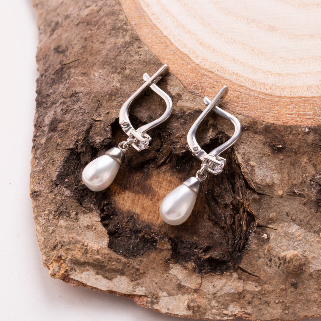 Perlenohrringe, Silber baumelnde Perlenohrringe, 925 Sterlingsilber ...