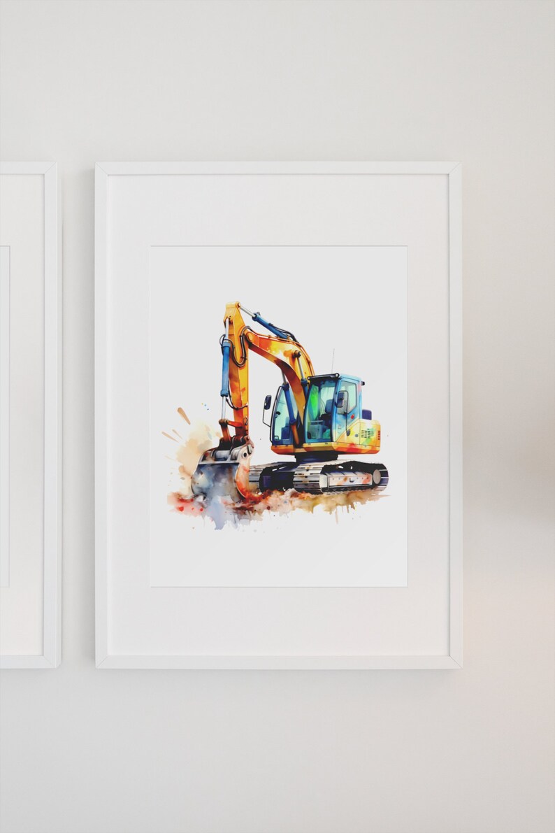 Construction Digger, Excavator digital Art Printable Wall Art, Kids ...