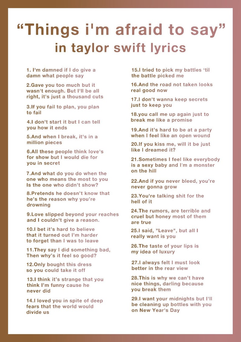 AFFIRMATIONS in Taylor Swift Lyrics DIGITAL Taylor Swift Poster Swiftie ...