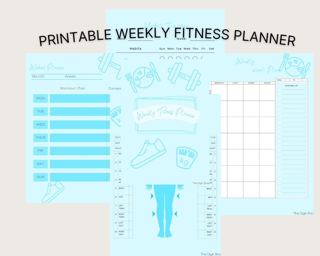 Light Blue Printable Weekly Fitness Planner - Etsy