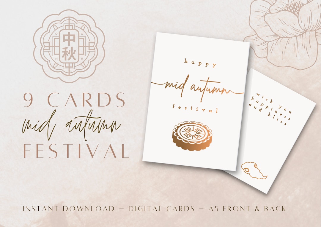Mid Autumn Mooncake Festival Greeting Cards, DOWNLOAD Bundle 9 DIGITAL ...