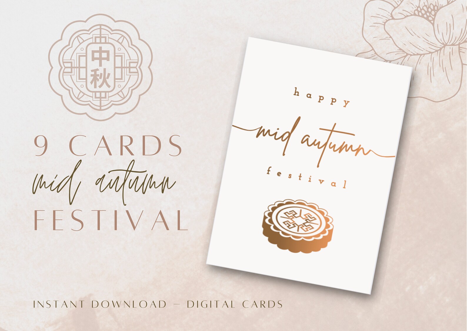 Mid Autumn Mooncake Festival Greeting Cards, DOWNLOAD Bundle 9 DIGITAL ...