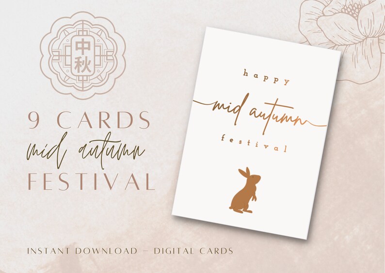 Mid Autumn Mooncake Festival Greeting Cards, DOWNLOAD Bundle 9 DIGITAL ...