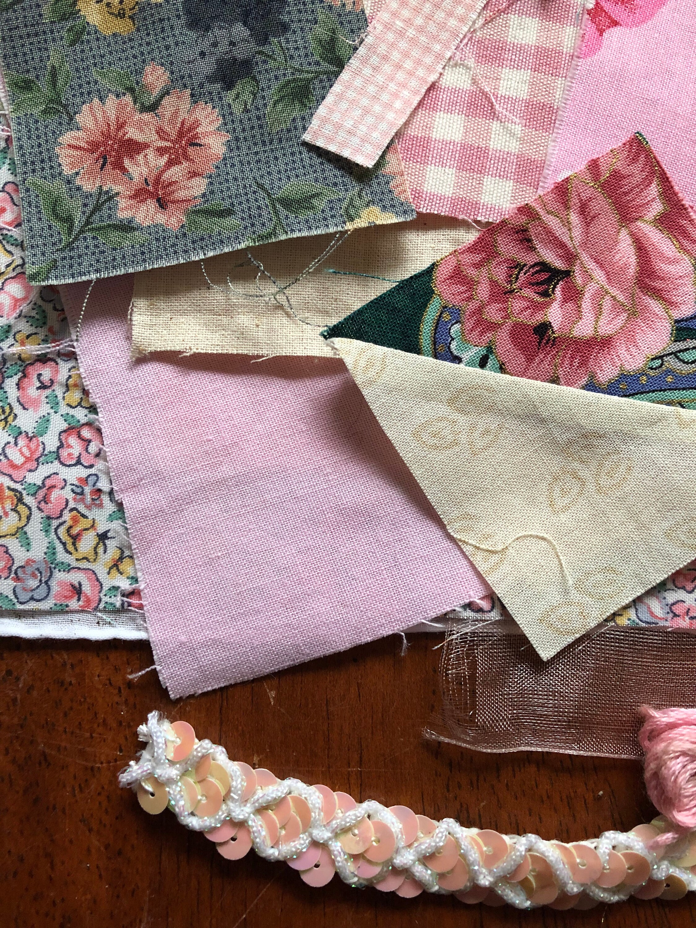 PINK Slow Sewing Stitching Fabric Notions Buttons Ribbons Floss Thread ...