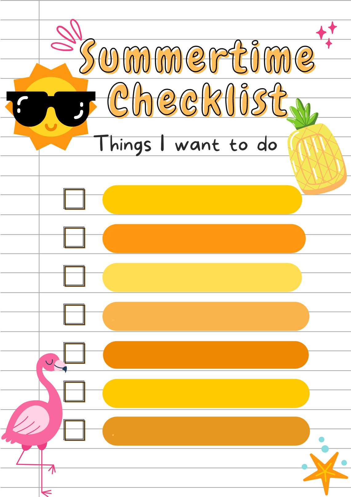 SUMMER Bucket List, Printable Pdf or Digital Editable Blank to Do List ...