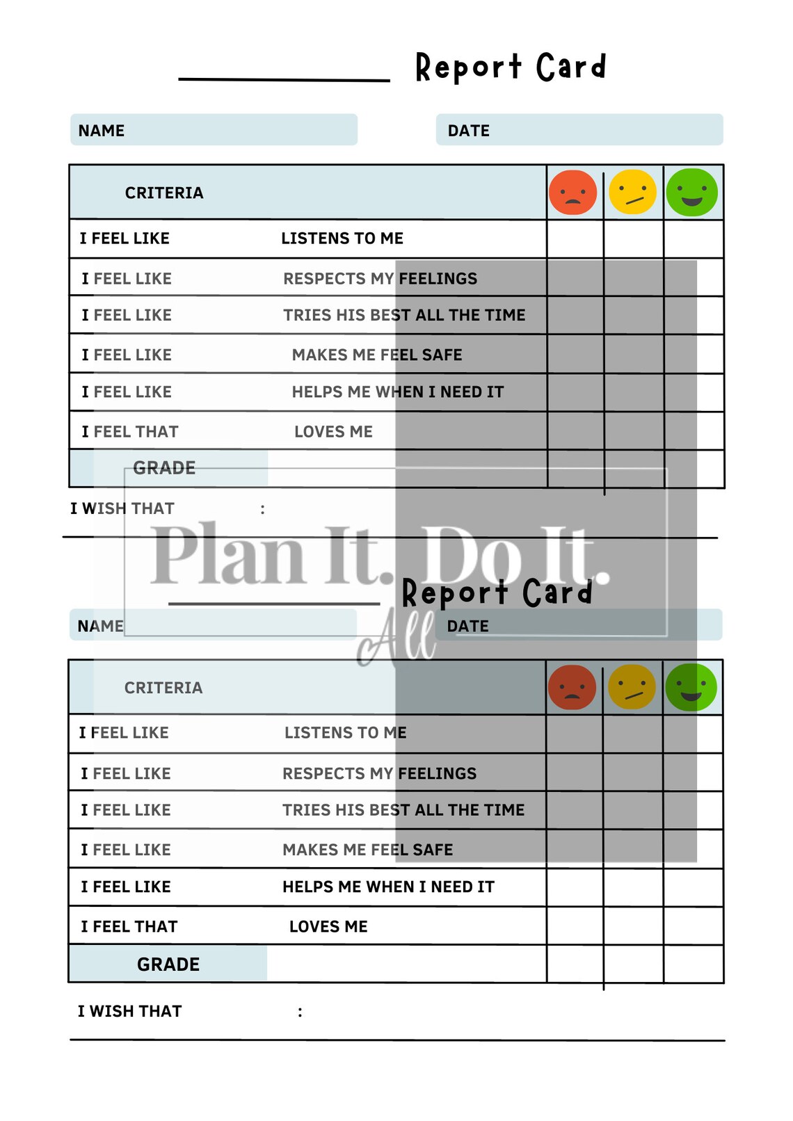 PARENT Report Card for KIDS, Communication Tool, Printable Template or ...