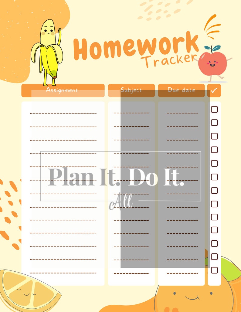 KIDS HOMEWORK List, Printable Pdf or Digital Editable Blank to Do List ...