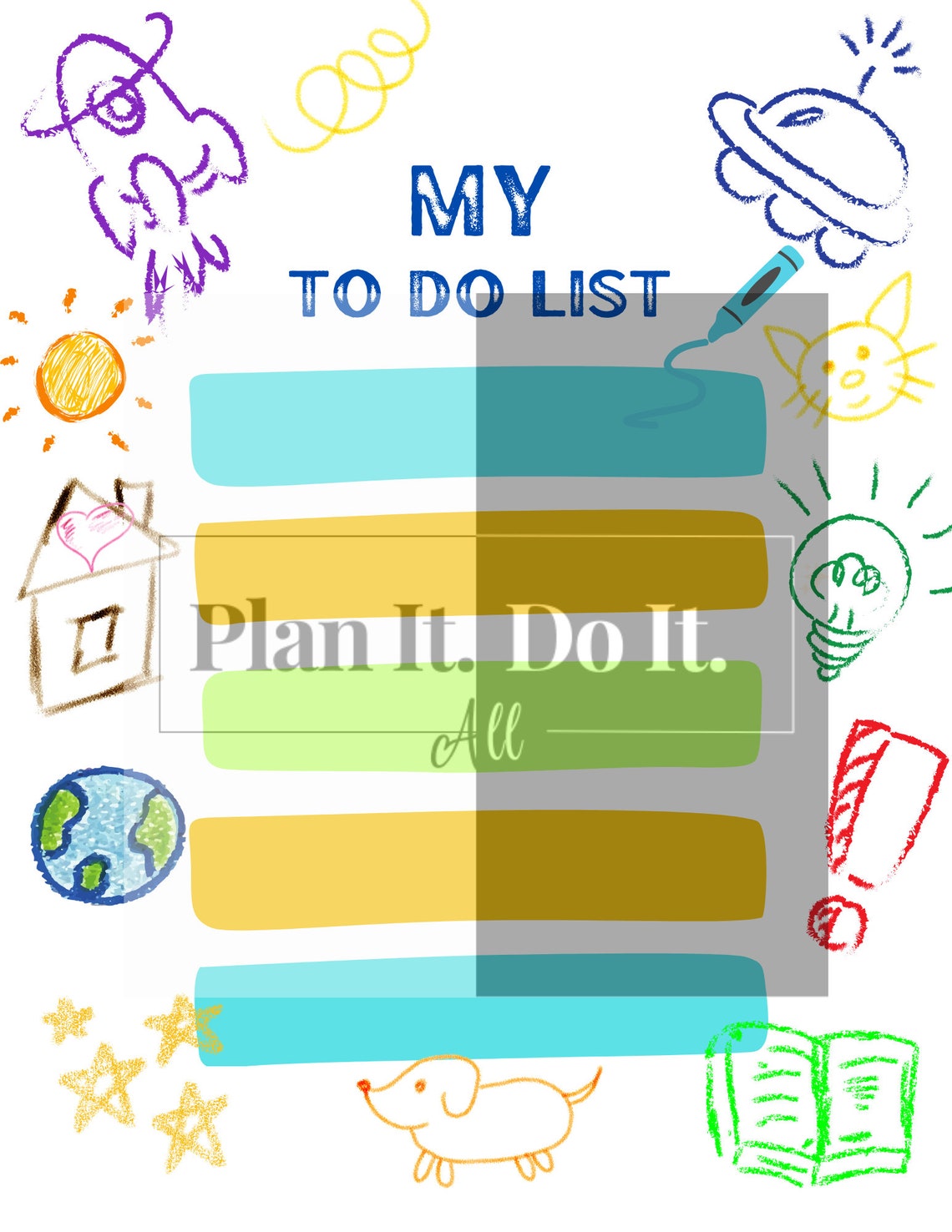 KIDS TO DO List, Printable Pdf or Digital Editable Blank to Do List ...
