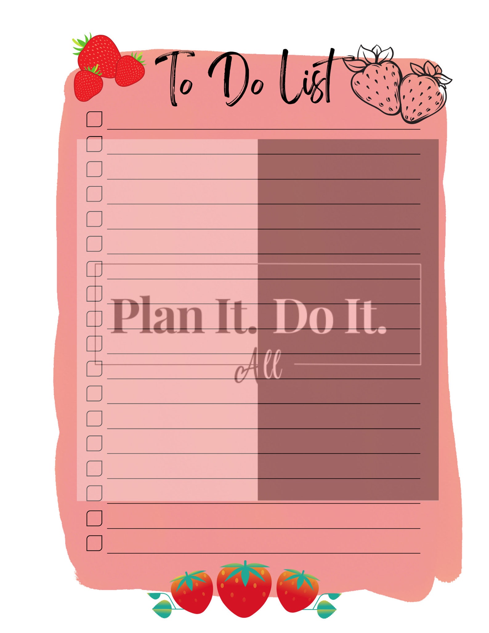 STRAWBERRY to Do List, Printable Pdf or Digital Download Checklist, to ...