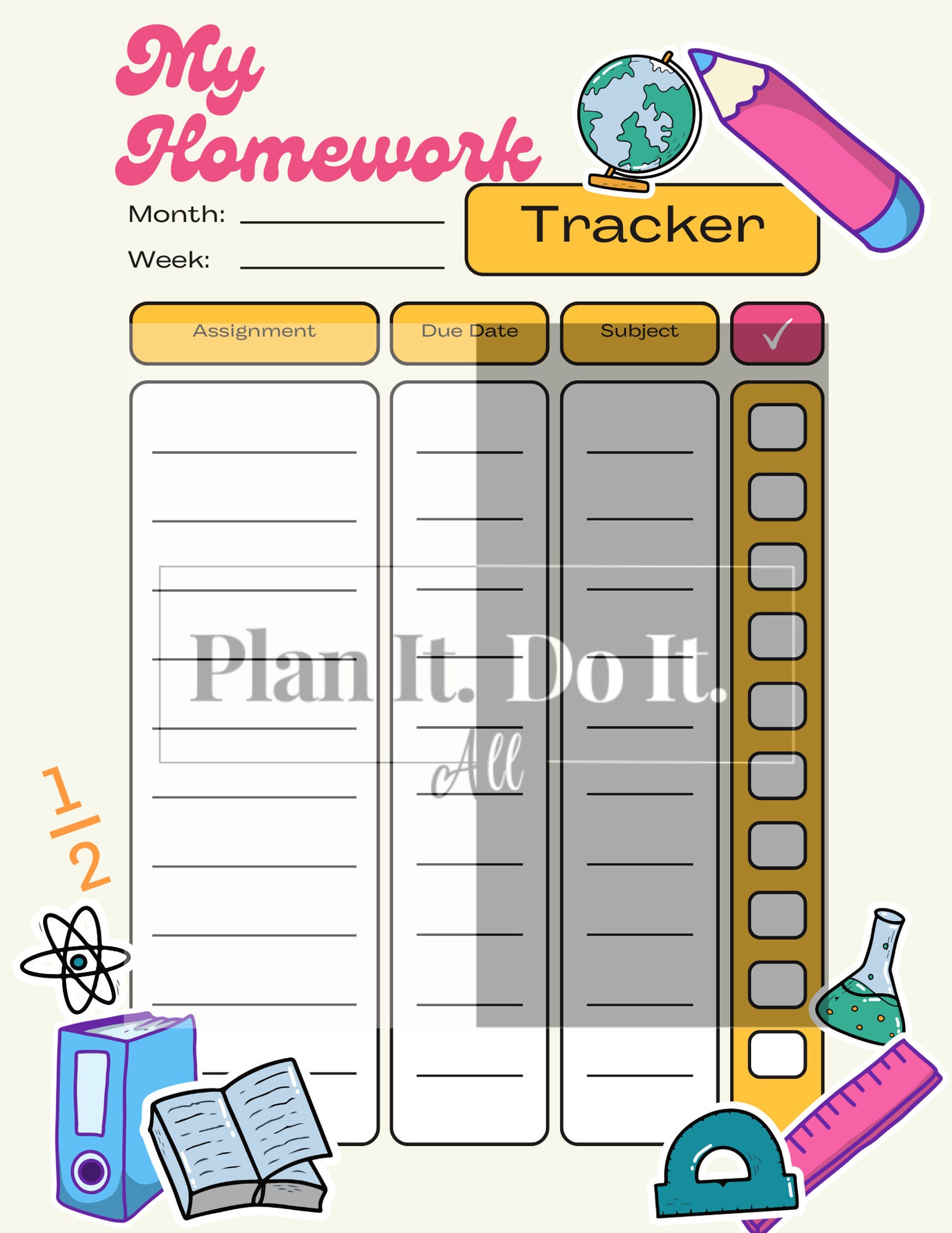 KIDS HOMEWORK List, Printable Pdf or Digital Editable Blank to Do List ...