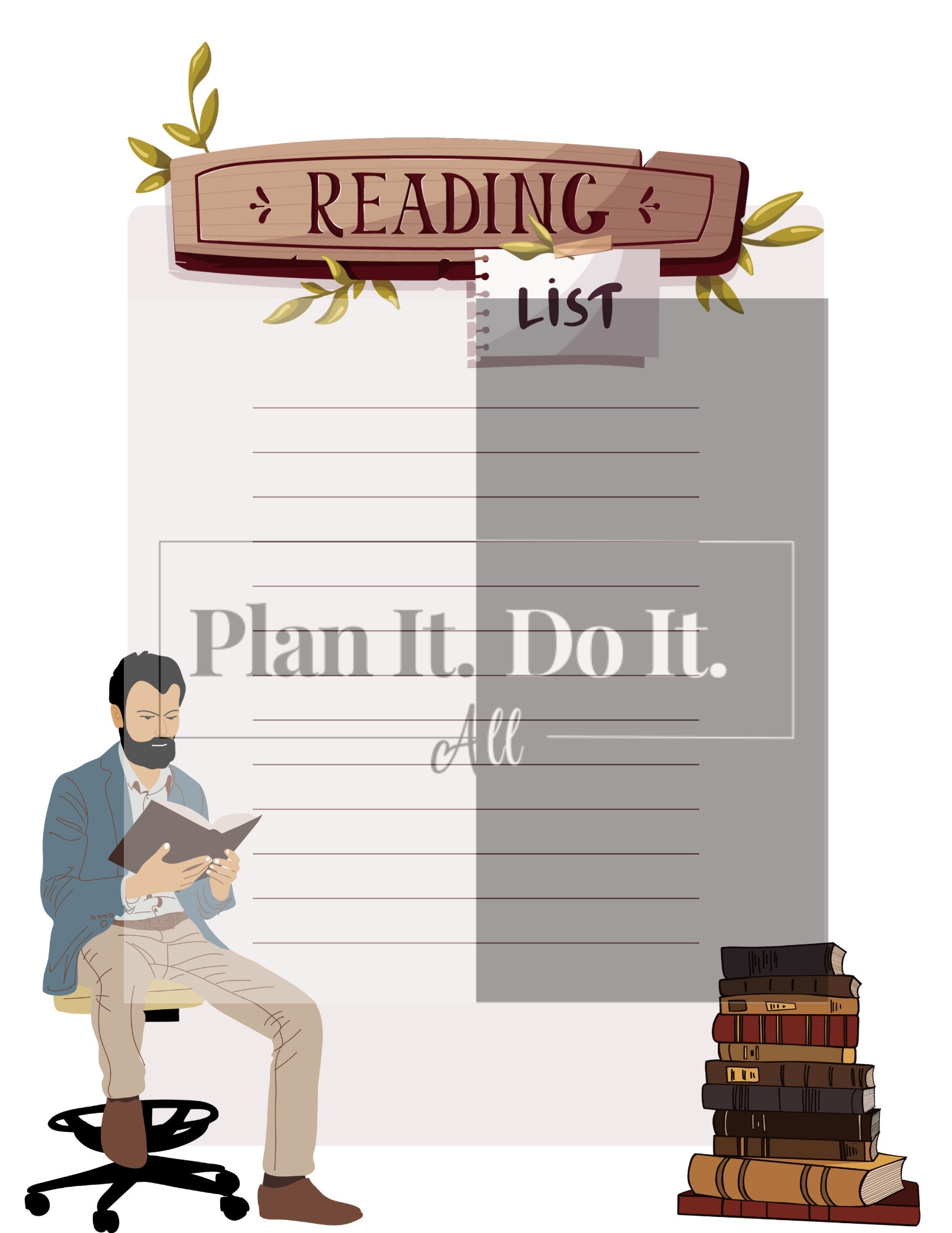 READING List, Printable Pdf or Digital Editable Blank List ...