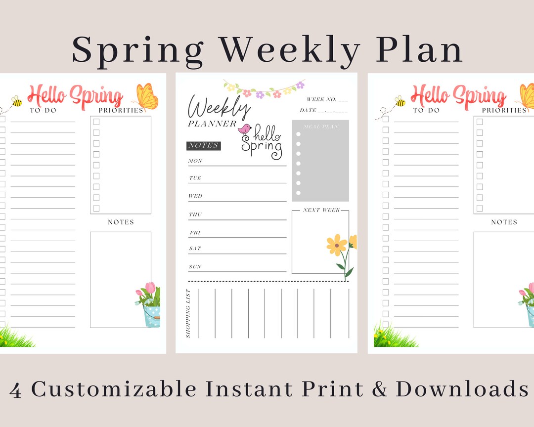 SPRING Weekly to Do List, Printable Pdf or Digital Download, Priorities ...