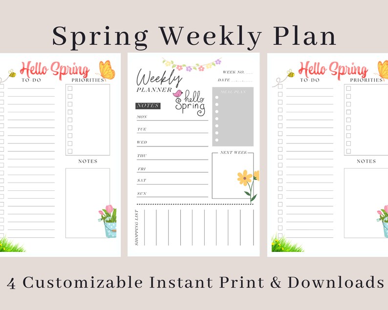 SPRING Weekly to Do List, Printable Pdf or Digital Download, Priorities ...