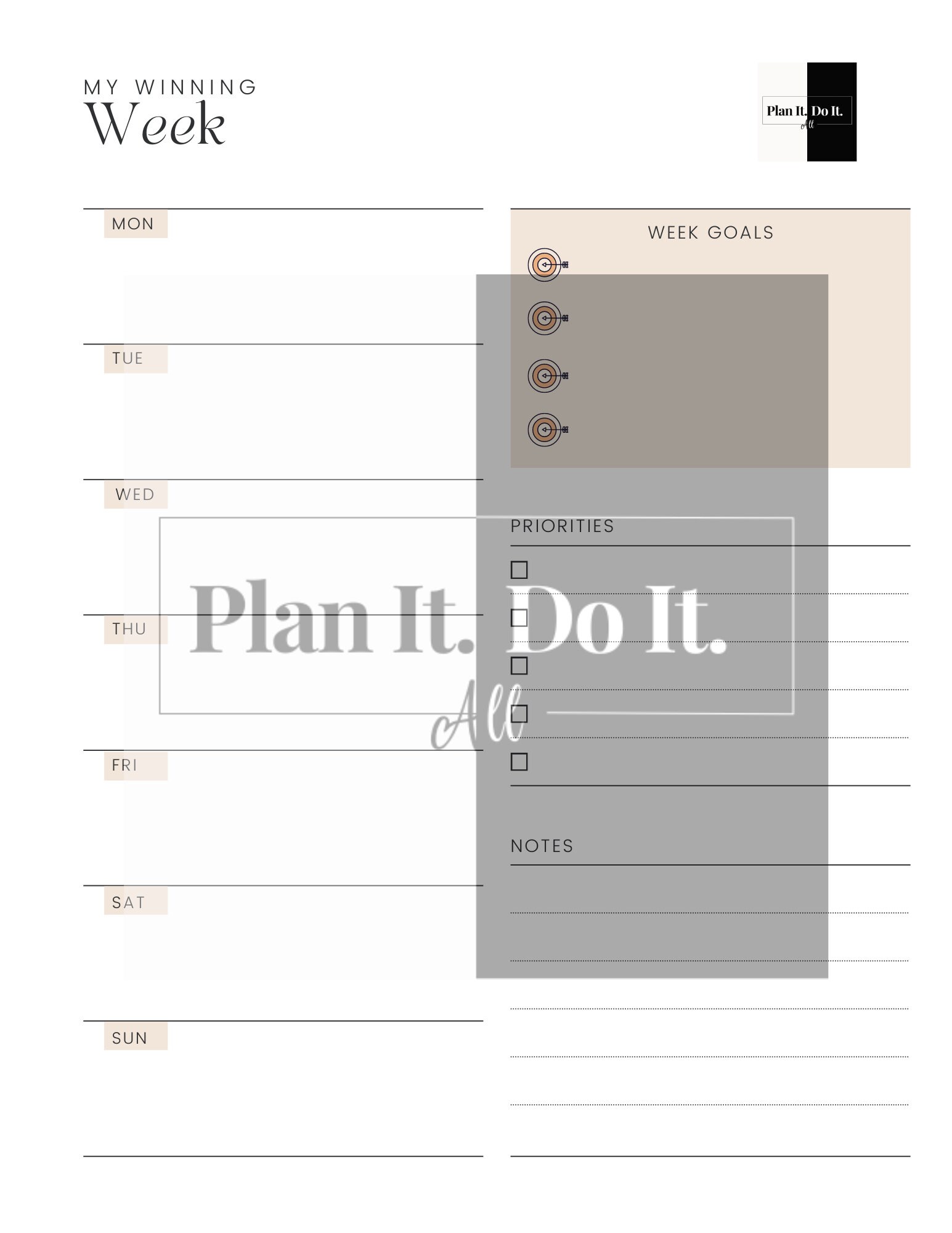 WEEKLY Planner, Printable Pdf or Digital Download, 8 Unique Daily ...
