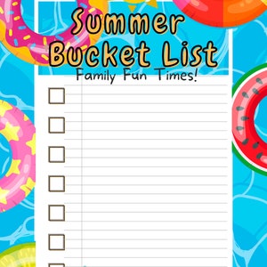 SUMMER Bucket List, Printable Pdf or Digital Editable Blank to Do List ...