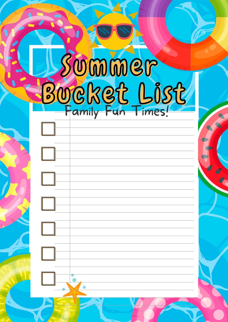 SUMMER Bucket List, Printable Pdf or Digital Editable Blank to Do List ...