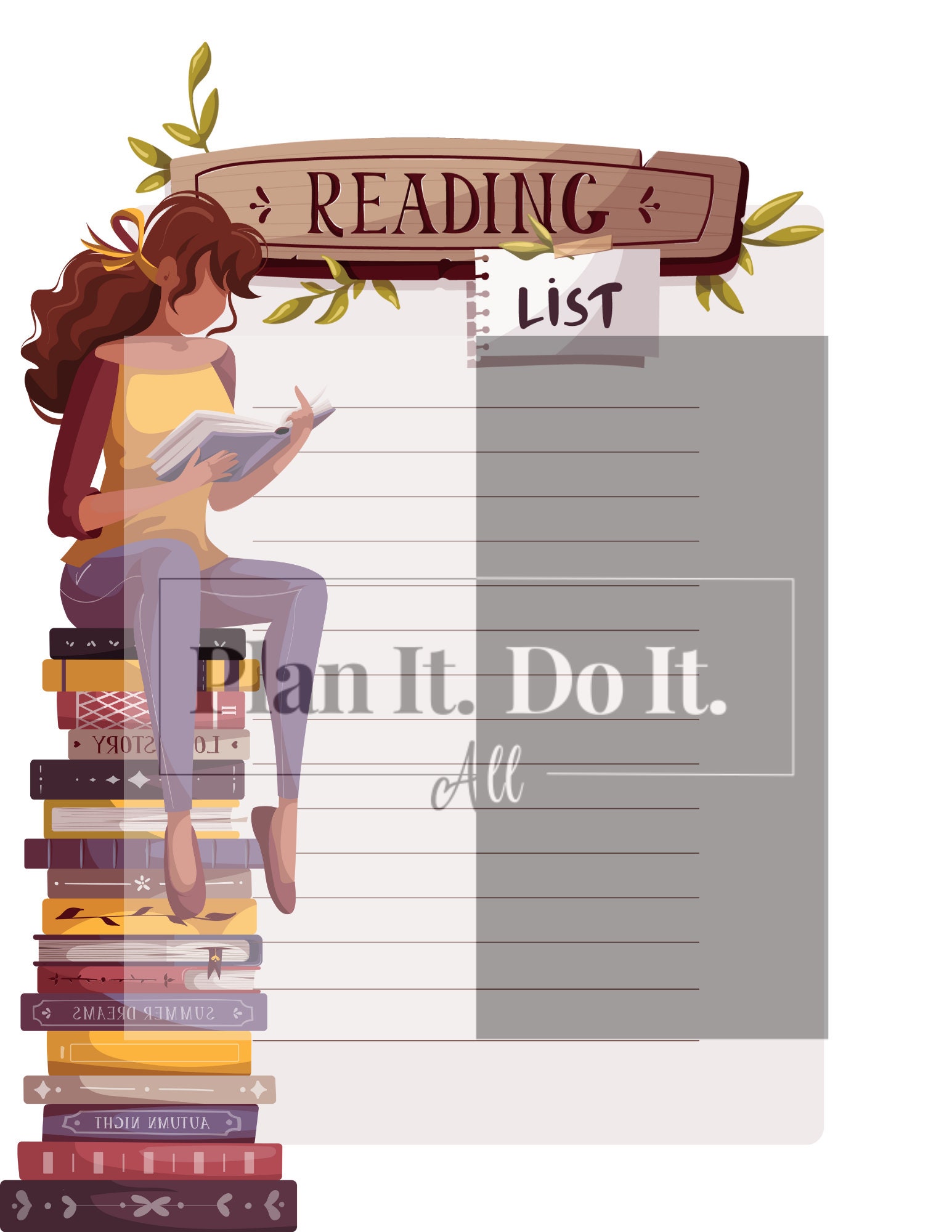 READING List, Printable Pdf or Digital Editable Blank List ...
