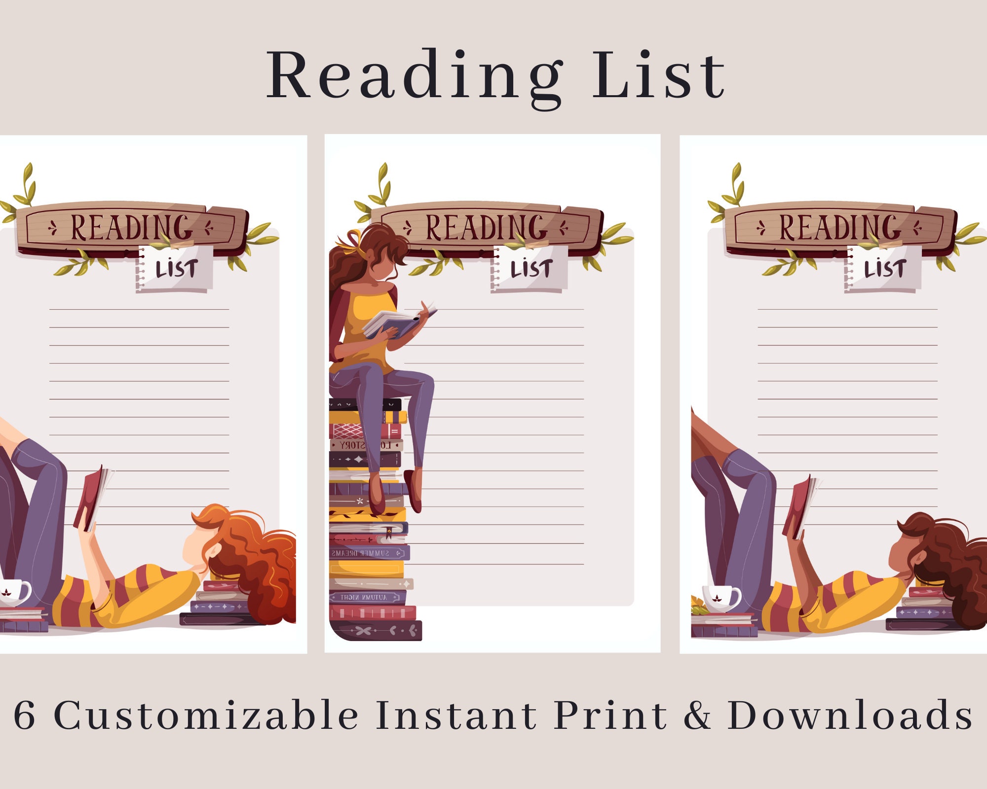READING List, Printable Pdf or Digital Editable Blank List ...