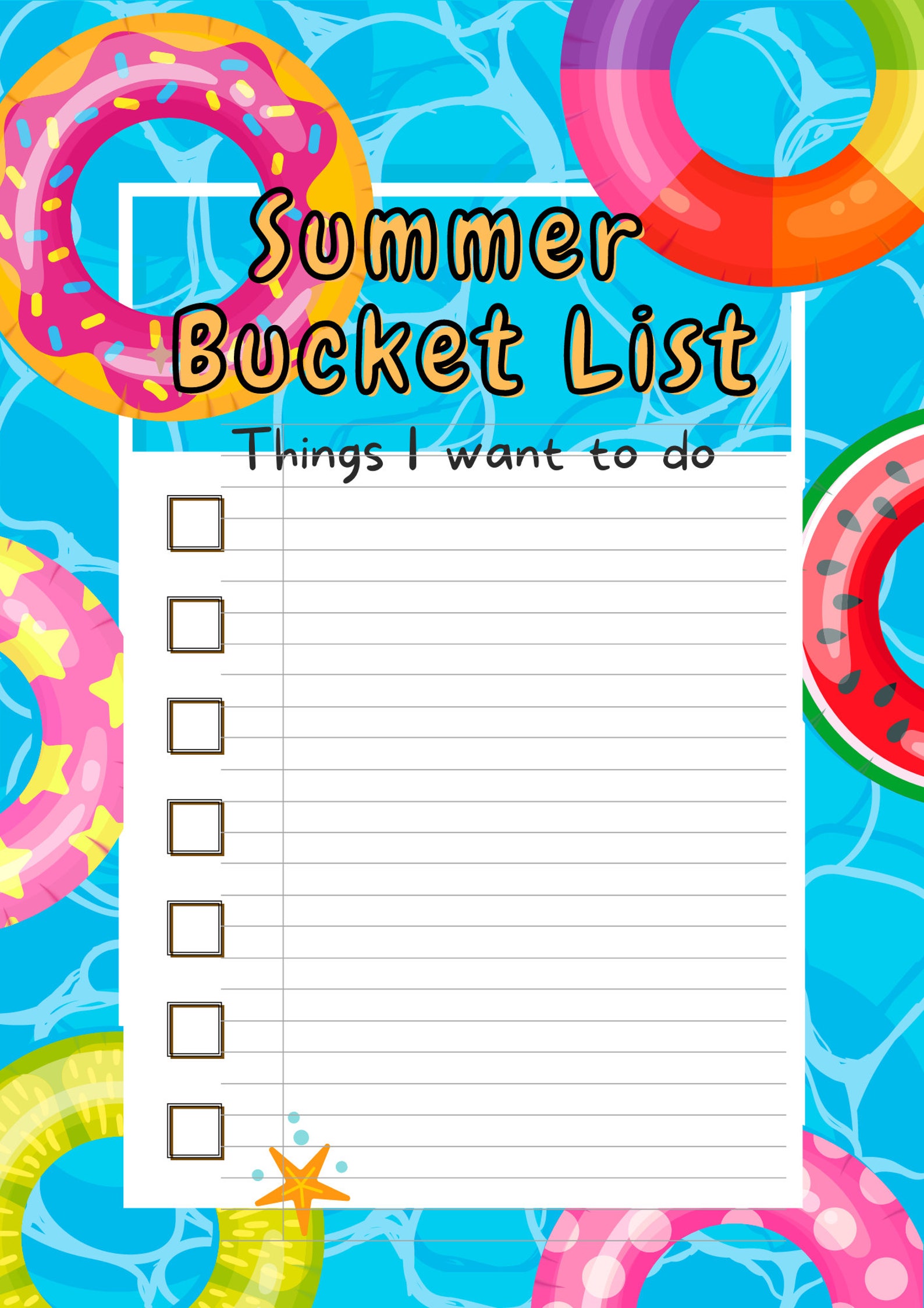 SUMMER Bucket List, Printable Pdf or Digital Editable Blank to Do List ...