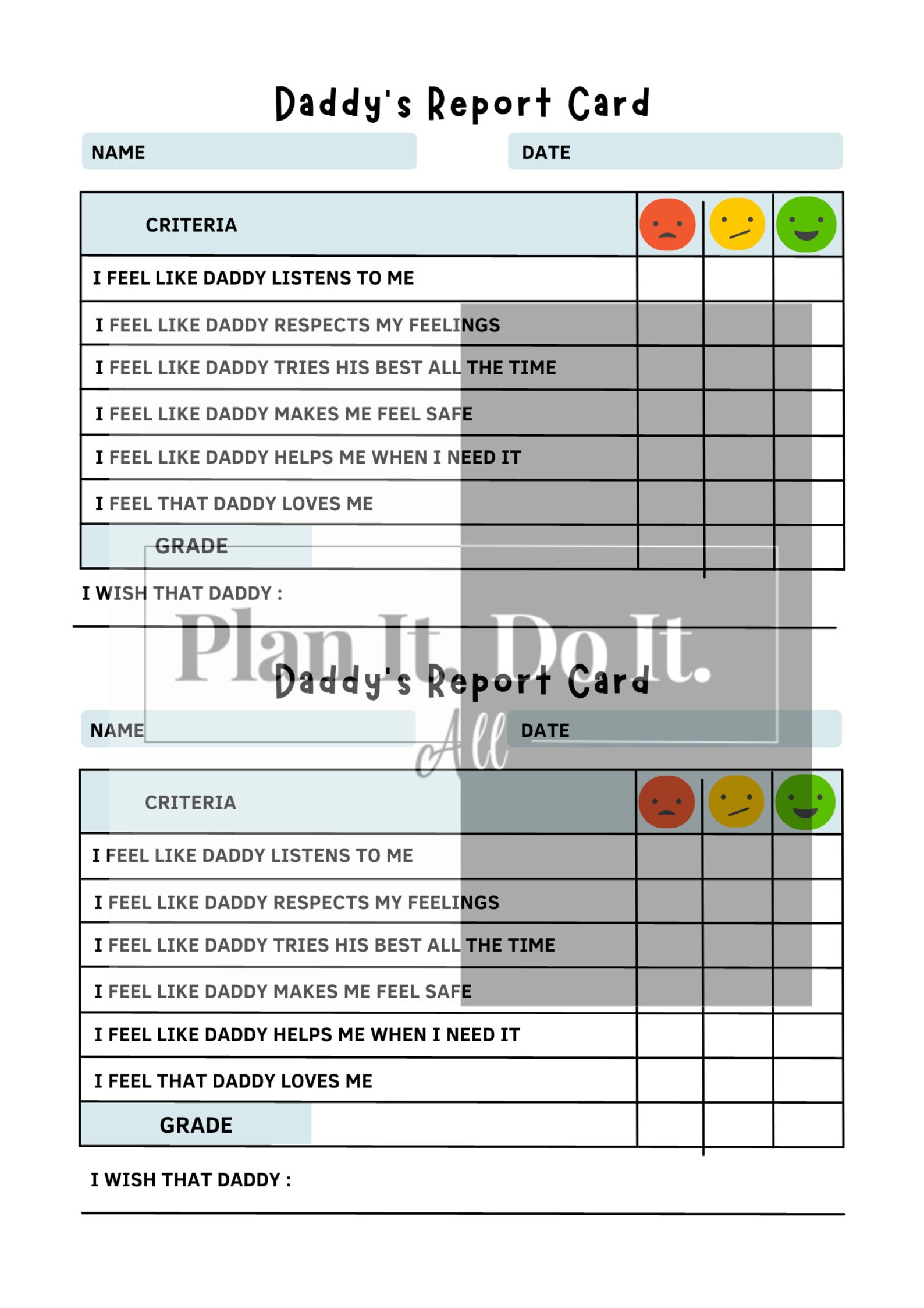 PARENT Report Card for KIDS, Communication Tool, Printable Template or ...