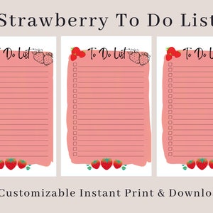 STRAWBERRY to Do List, Printable Pdf or Digital Download Checklist, to ...