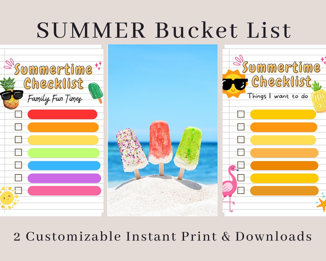 SUMMER Bucket List, Printable Pdf or Digital Editable Blank to Do List ...