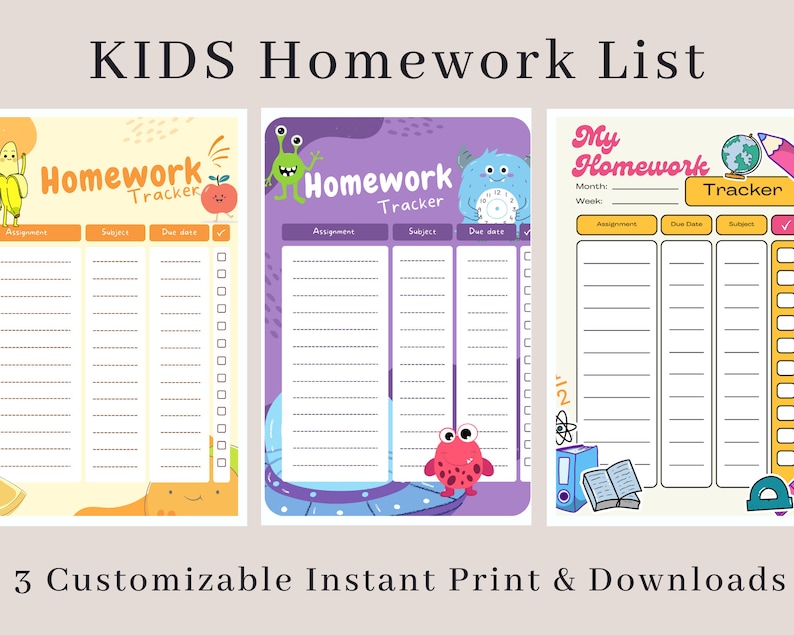 KIDS HOMEWORK List, Printable Pdf or Digital Editable Blank to Do List ...