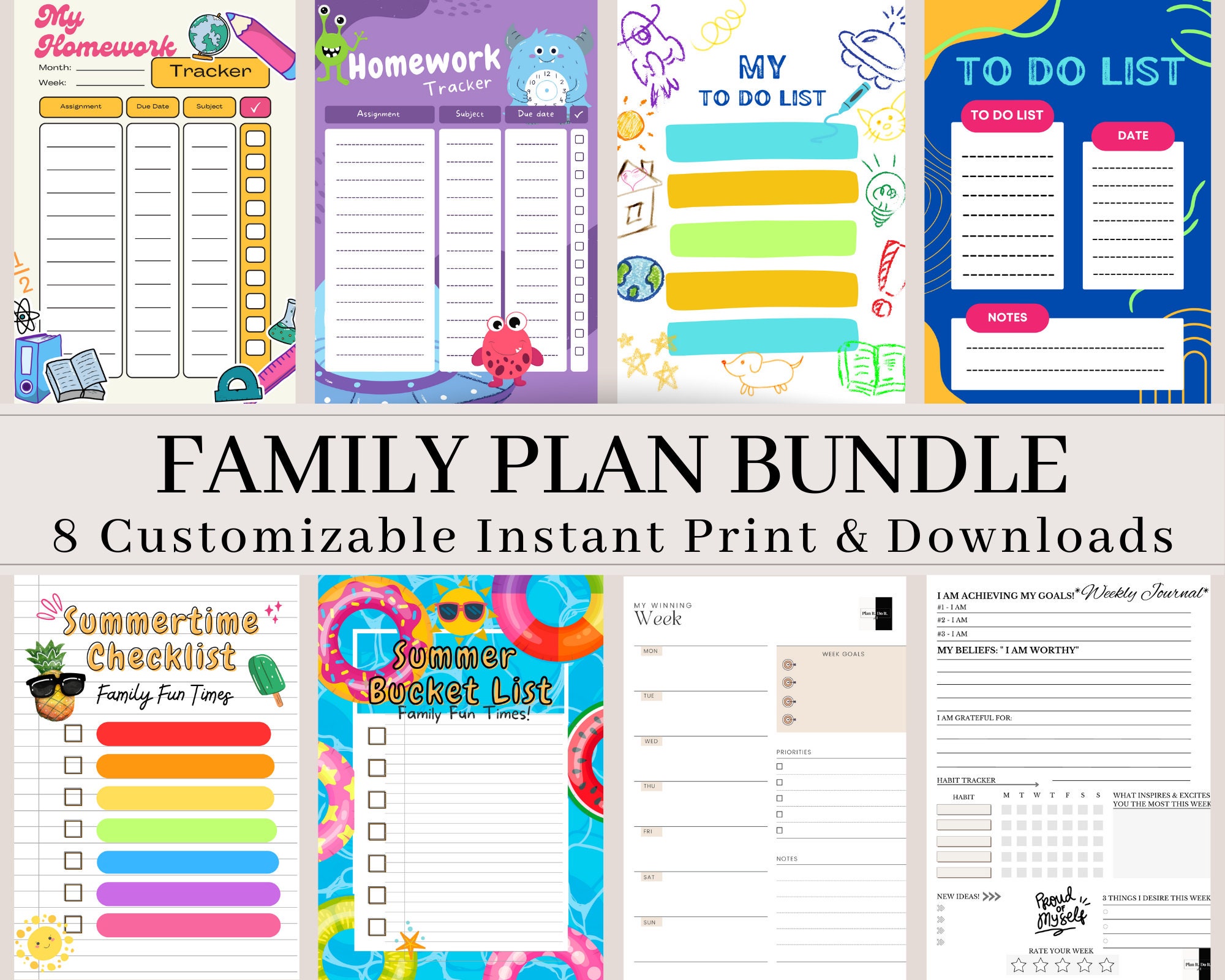 Family Plan BUNDLE, Printable Pdf or Digital Editable Files, Customize ...