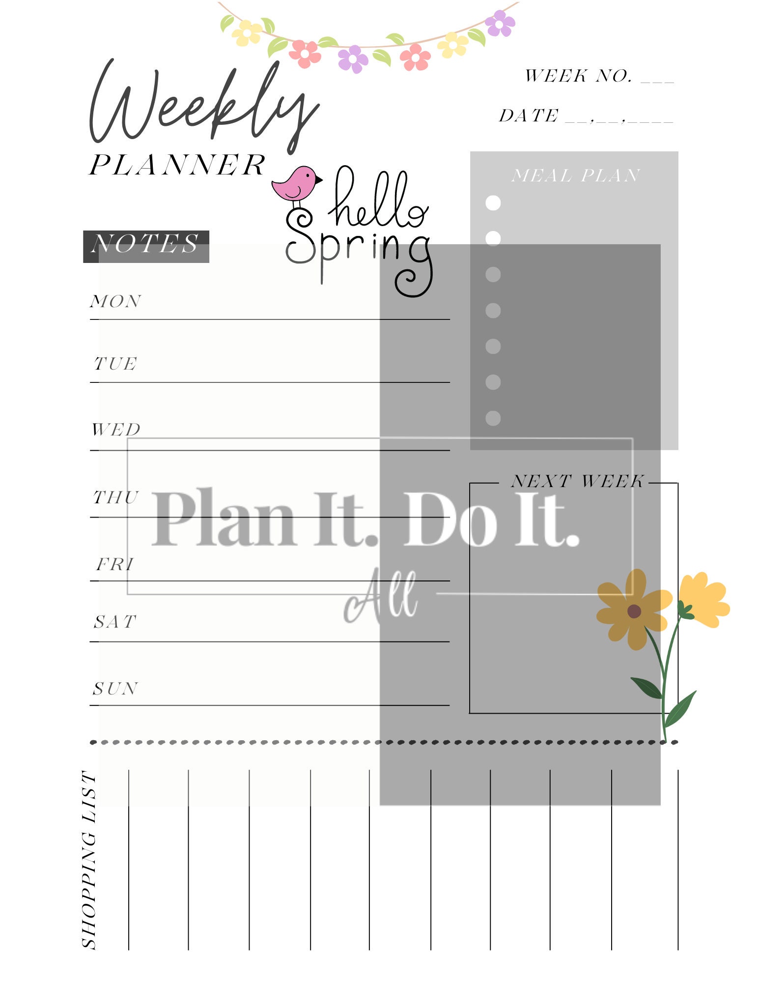 SPRING Weekly to Do List, Printable Pdf or Digital Download, Priorities ...