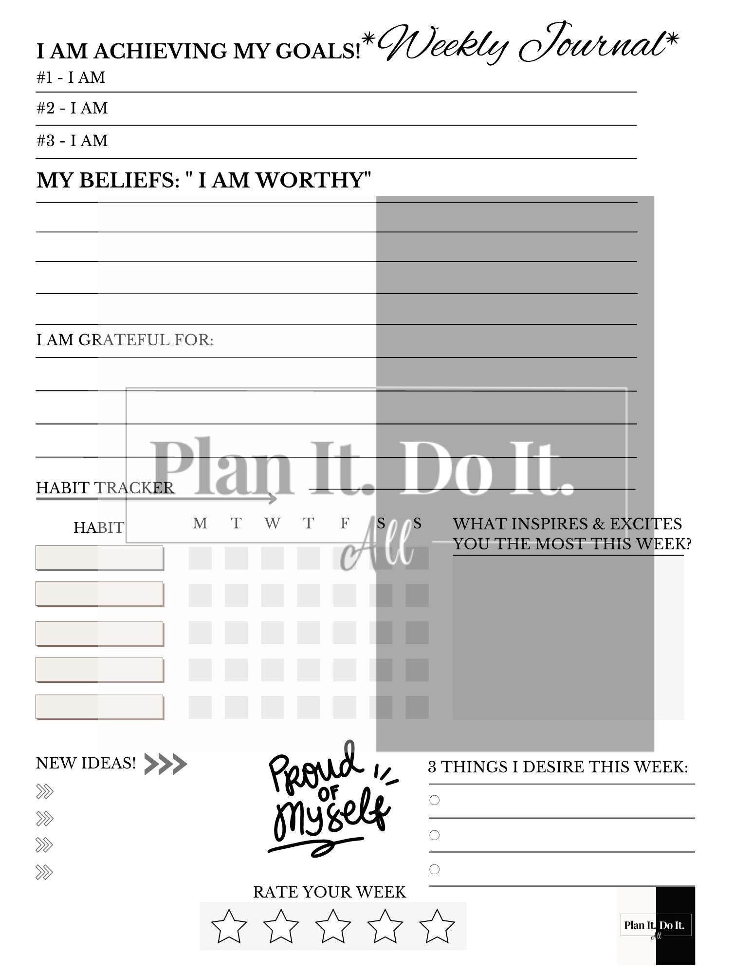 WEEKLY Planner, Printable Pdf or Digital Download, 8 Unique Daily ...