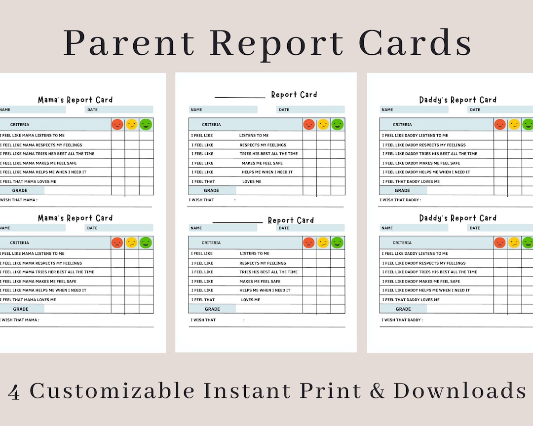 PARENT Report Card for KIDS, Communication Tool, Printable Template or ...