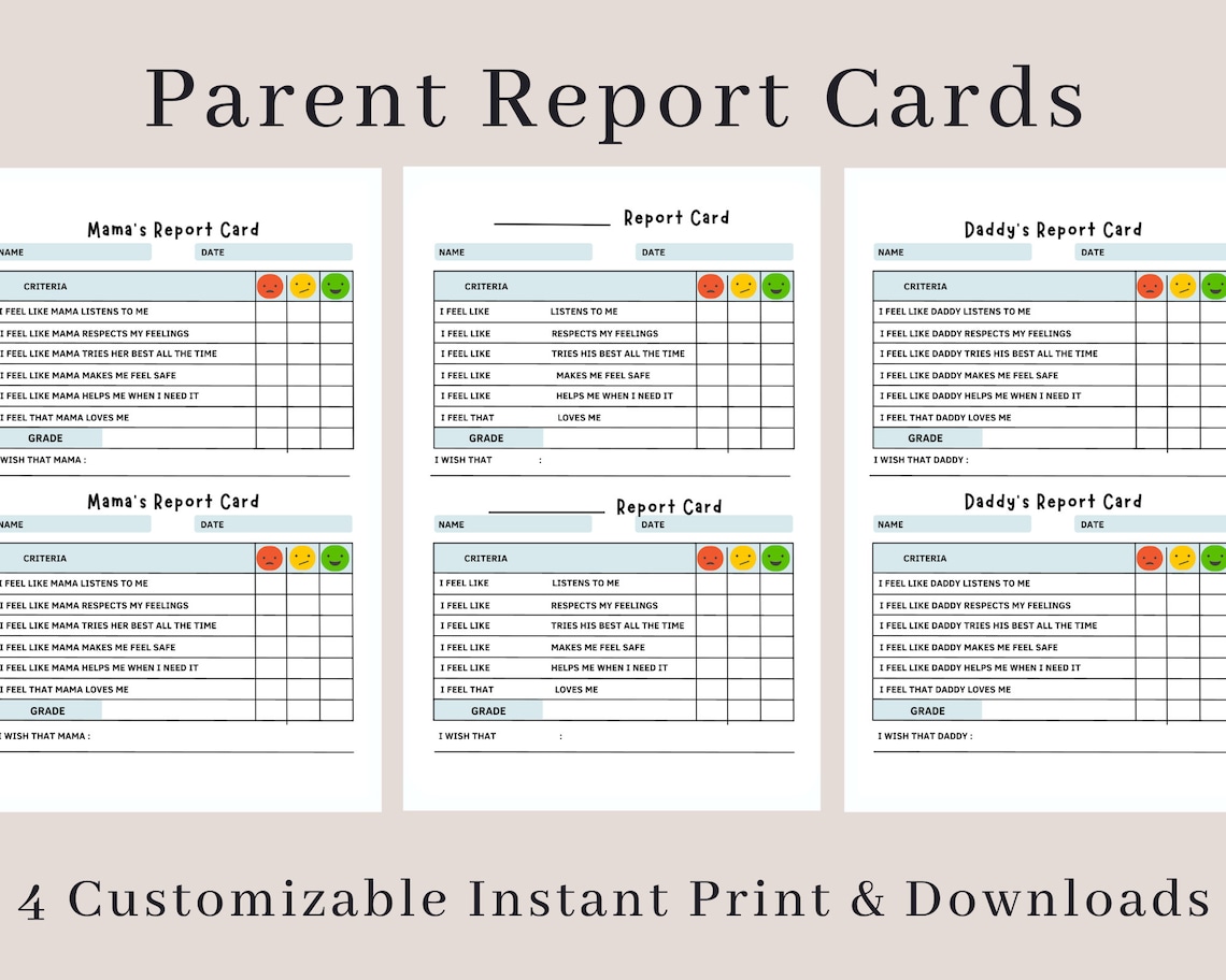PARENT Report Card for KIDS, Communication Tool, Printable Template or ...