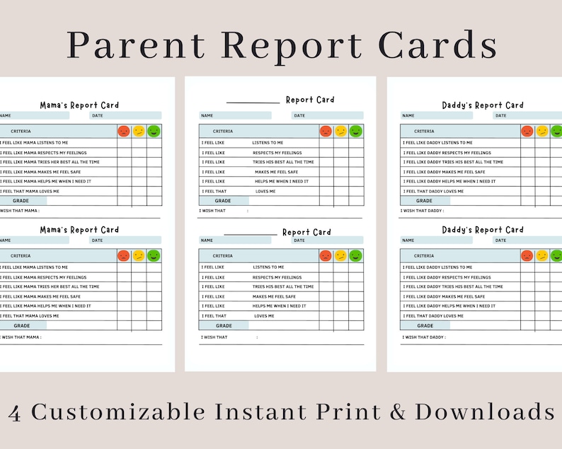 PARENT Report Card for KIDS, Communication Tool, Printable Template or ...
