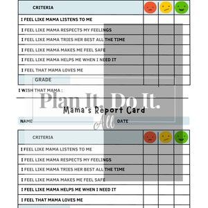 PARENT Report Card for KIDS, Communication Tool, Printable Template or ...