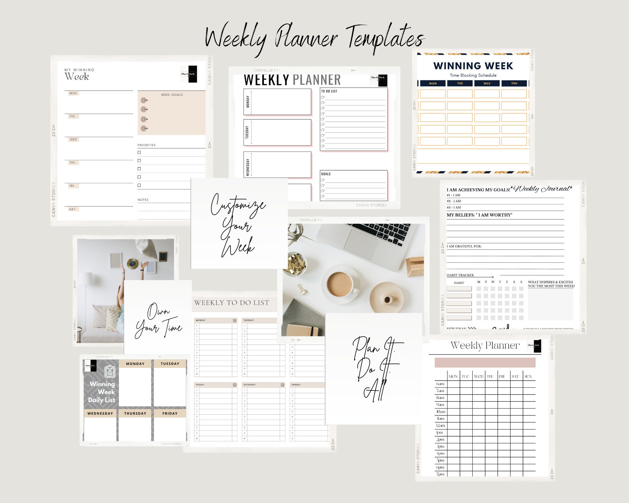WEEKLY Planner, Printable Pdf or Digital Download, 8 Unique Daily ...