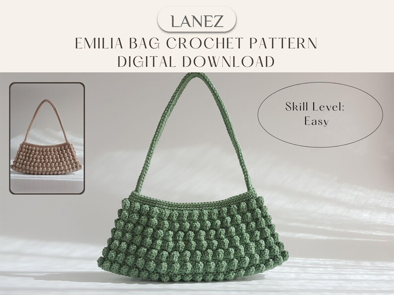 Crochet PATTERN: Emilia Baguette Bag Pattern, Easy Popcorn Handbag ...