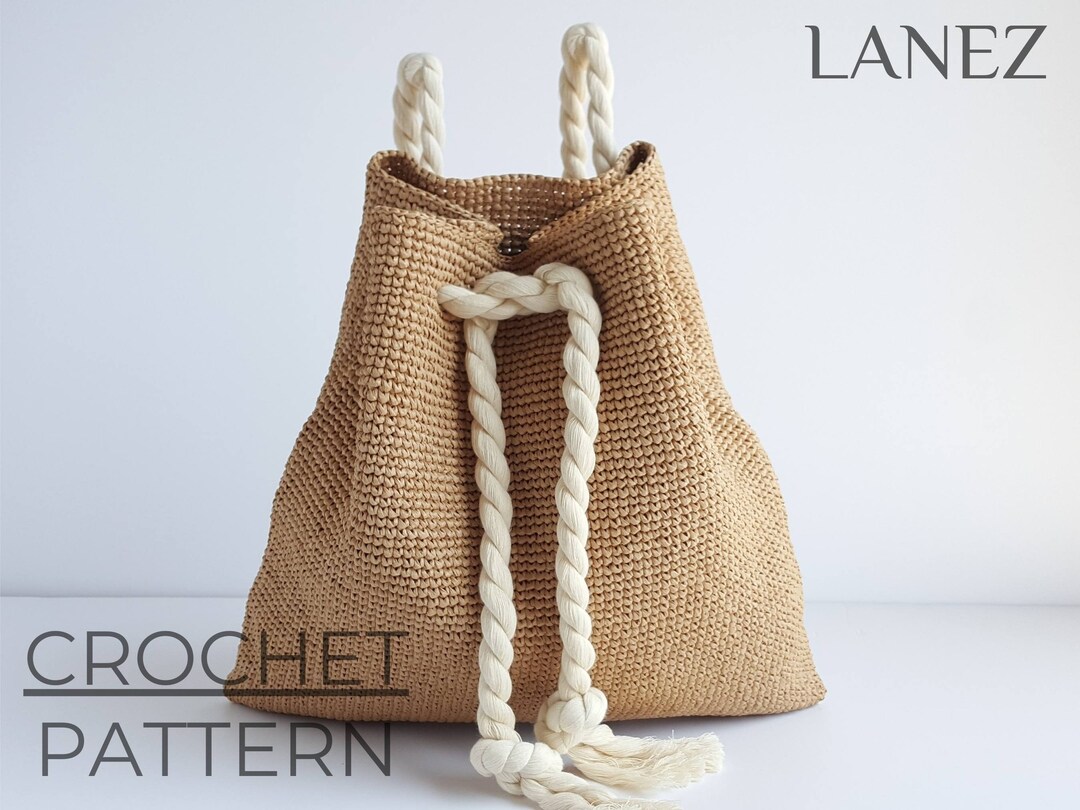 Crochet PATTERN, Raffia Cotton Drawstring Bag Pattern, Straw Backpack ...