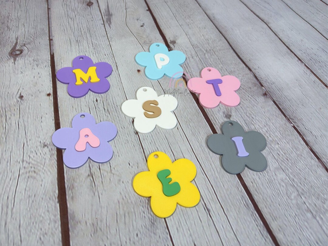 Flower Name Tag | Initial Keychain | Small Name Tag With Wire ...