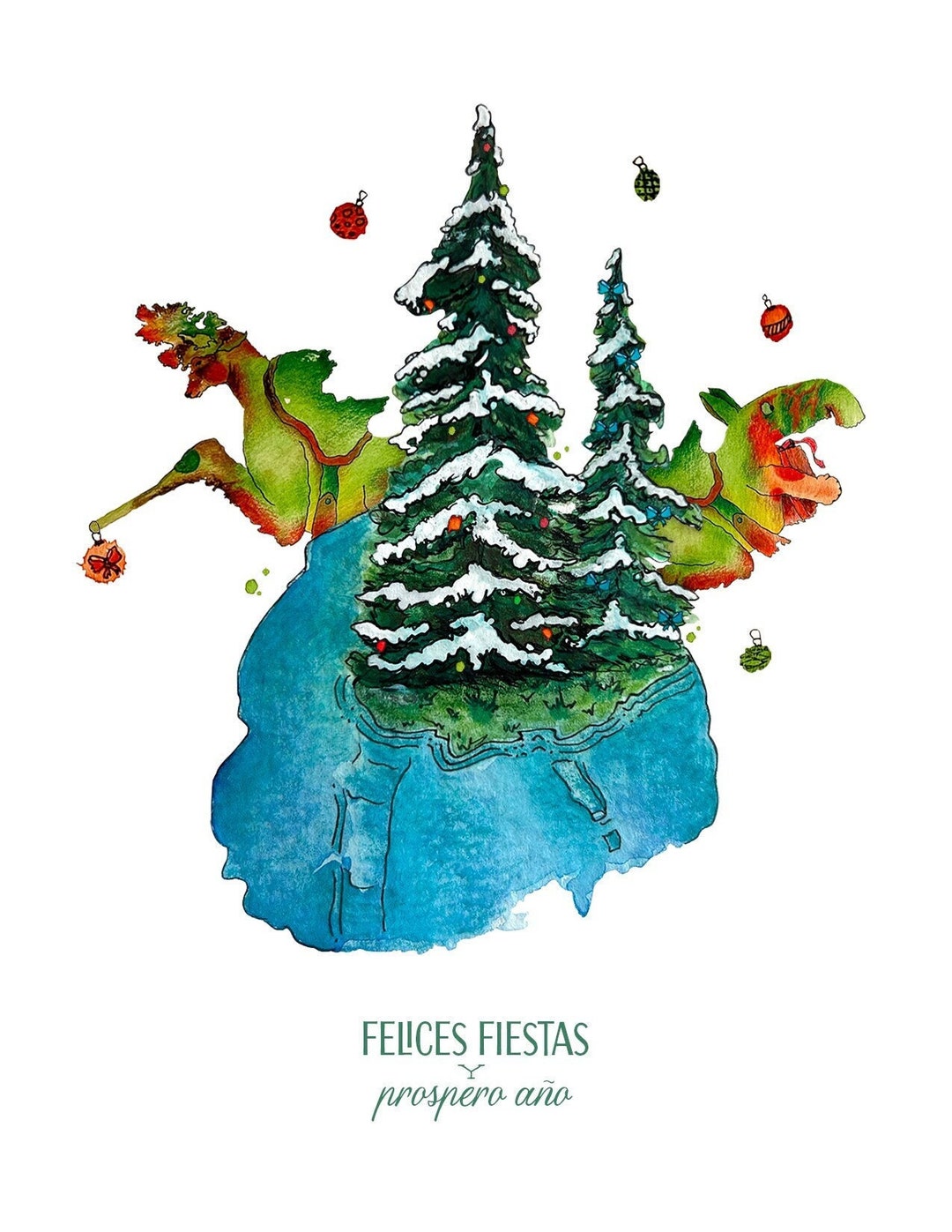 Felices Fiestas Y Prospero Año - Hand Painted, Whimsical Art Holiday ...