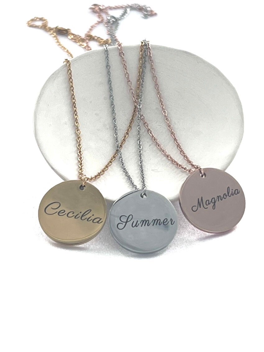 Custom Engraved Name Necklace , Personalized Engraved Name on Disk ...