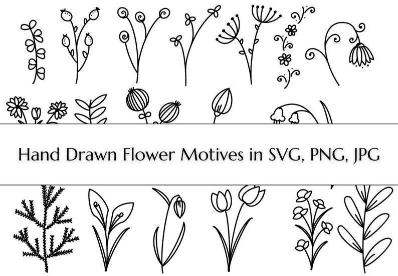 30 Flowers SVG Bundle, Hand Drawn SVG, Plant Svg, Paper Flowers, Flower ...