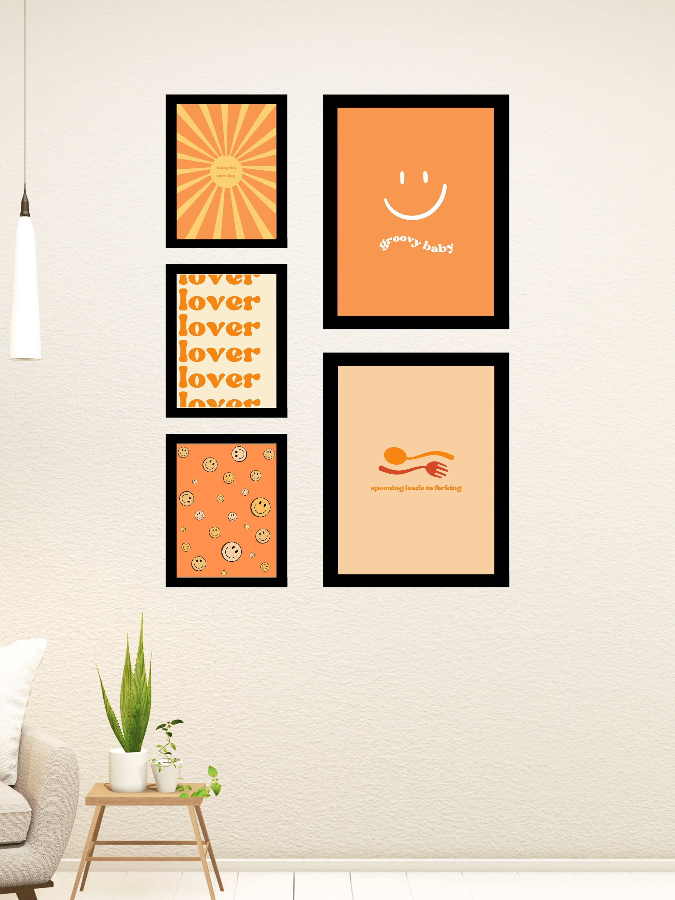 Funky Groovy Vibes Retro Gallery Wall Collage Set. Orange Yellow 70s ...
