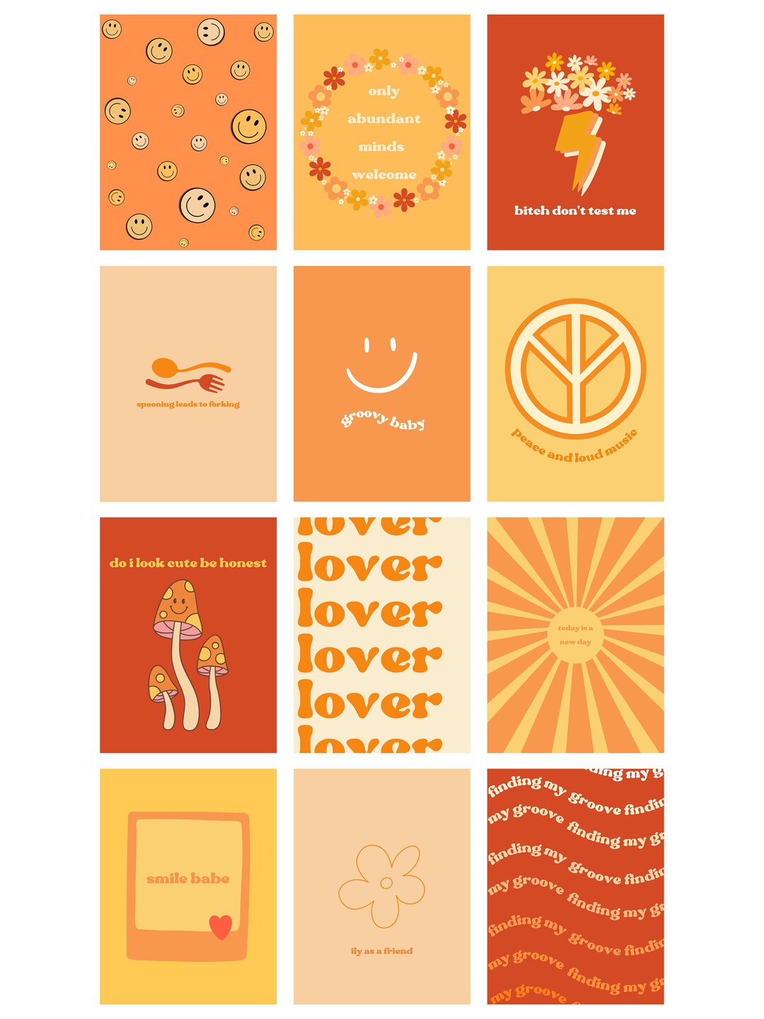 Funky Groovy Vibes Retro Gallery Wall Collage Set. Orange Yellow 70s ...