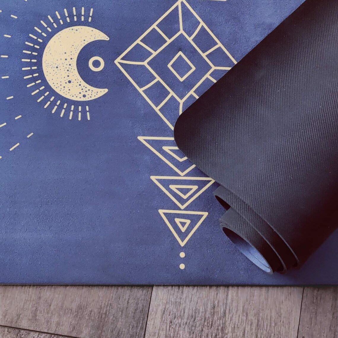 Yoga Mat SYMBOLS Natural Rubber Mat Dark Blue Color Yoga - Etsy
