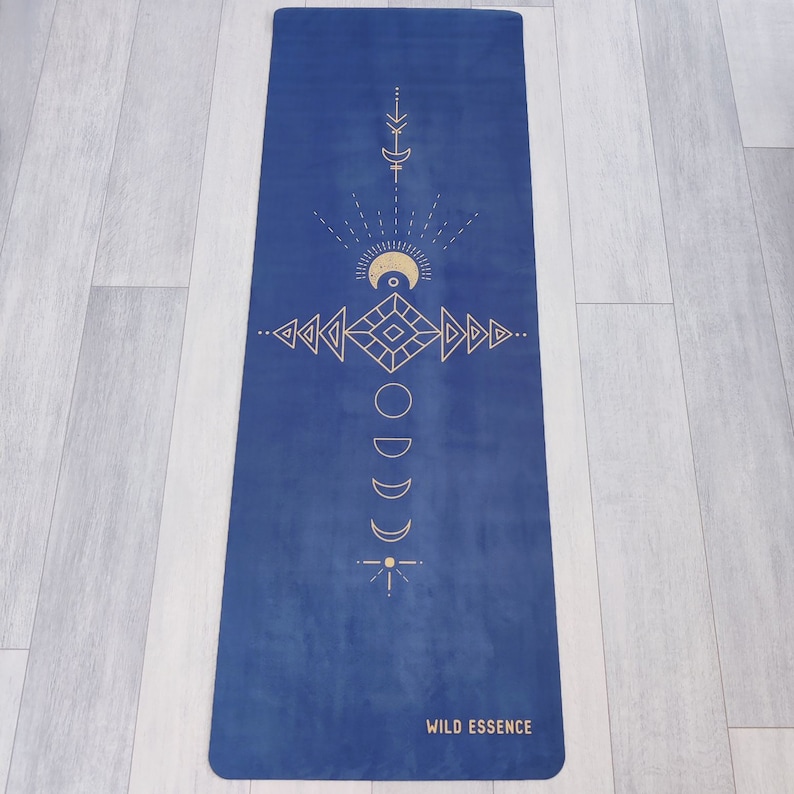 Yoga Mat SYMBOLS Natural Rubber Mat Dark Blue Color Yoga - Etsy