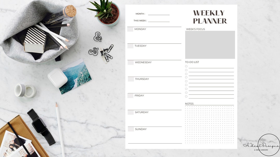 Printable DIGITAL Undated Weekly Planner Template | Simple Planner ...