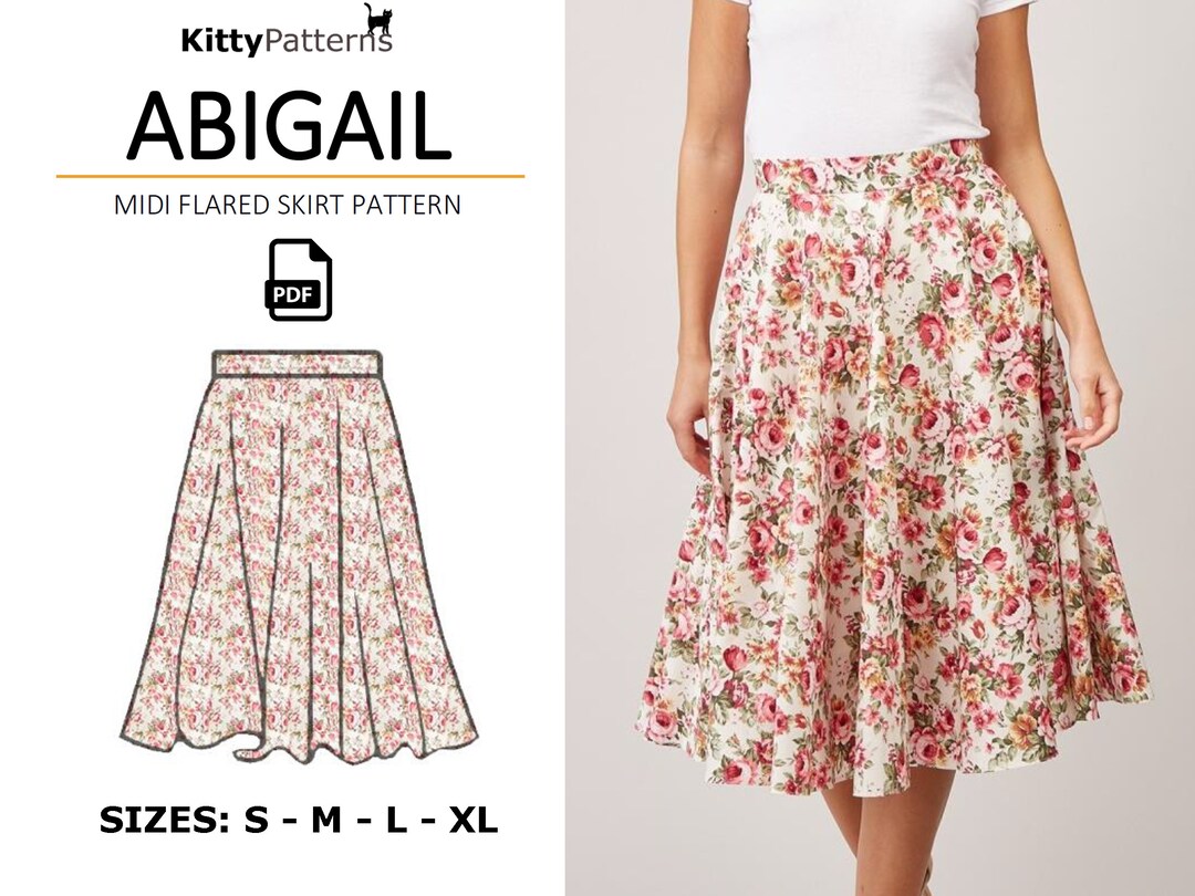 ABIGAIL - Flared Skirt Sewing Pattern in PDF [S,M,L,XL] - Vintage Skirt Pattern - Midi Skirt ...