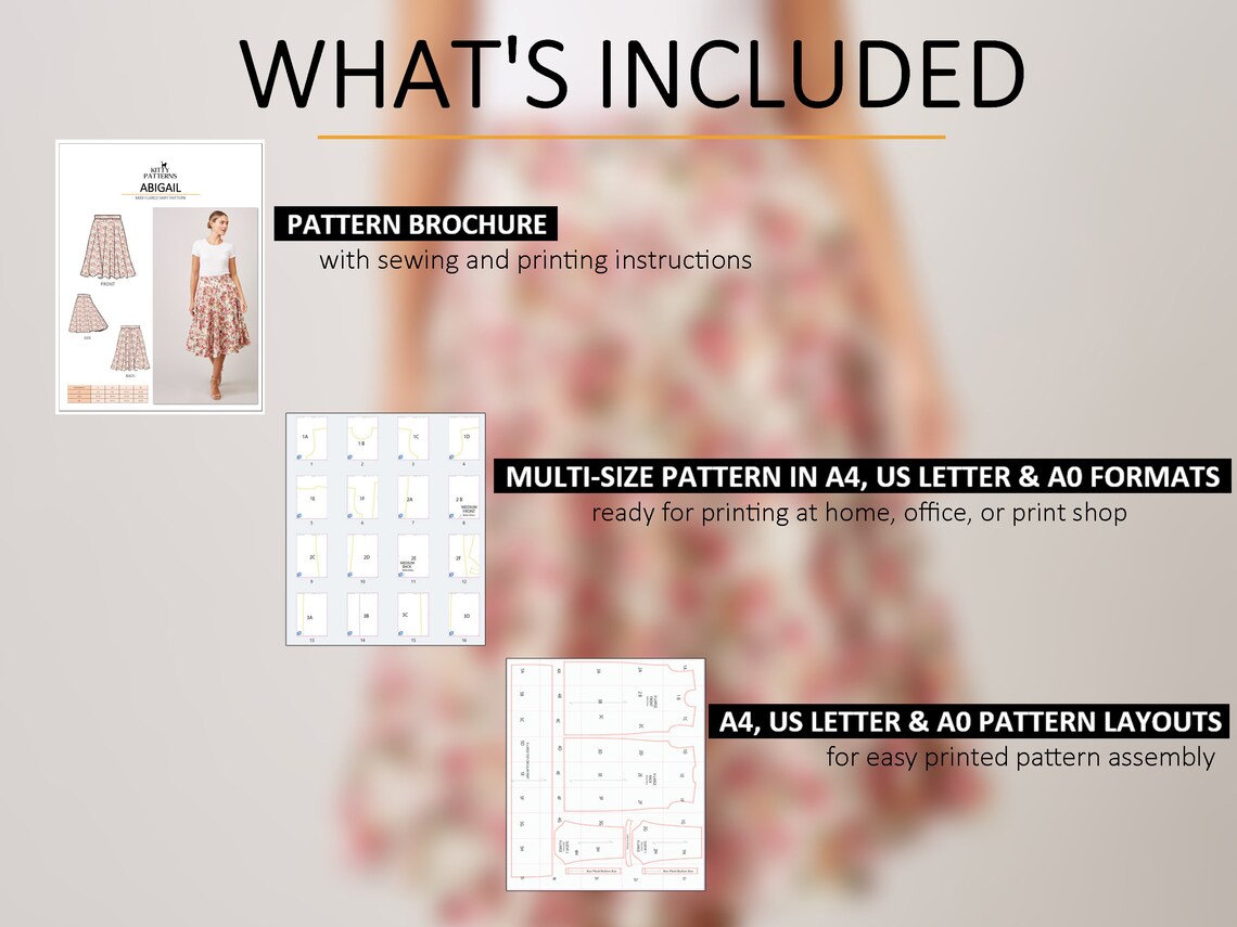 ABIGAIL Flared Skirt Sewing Pattern in PDF SMLXL - Etsy
