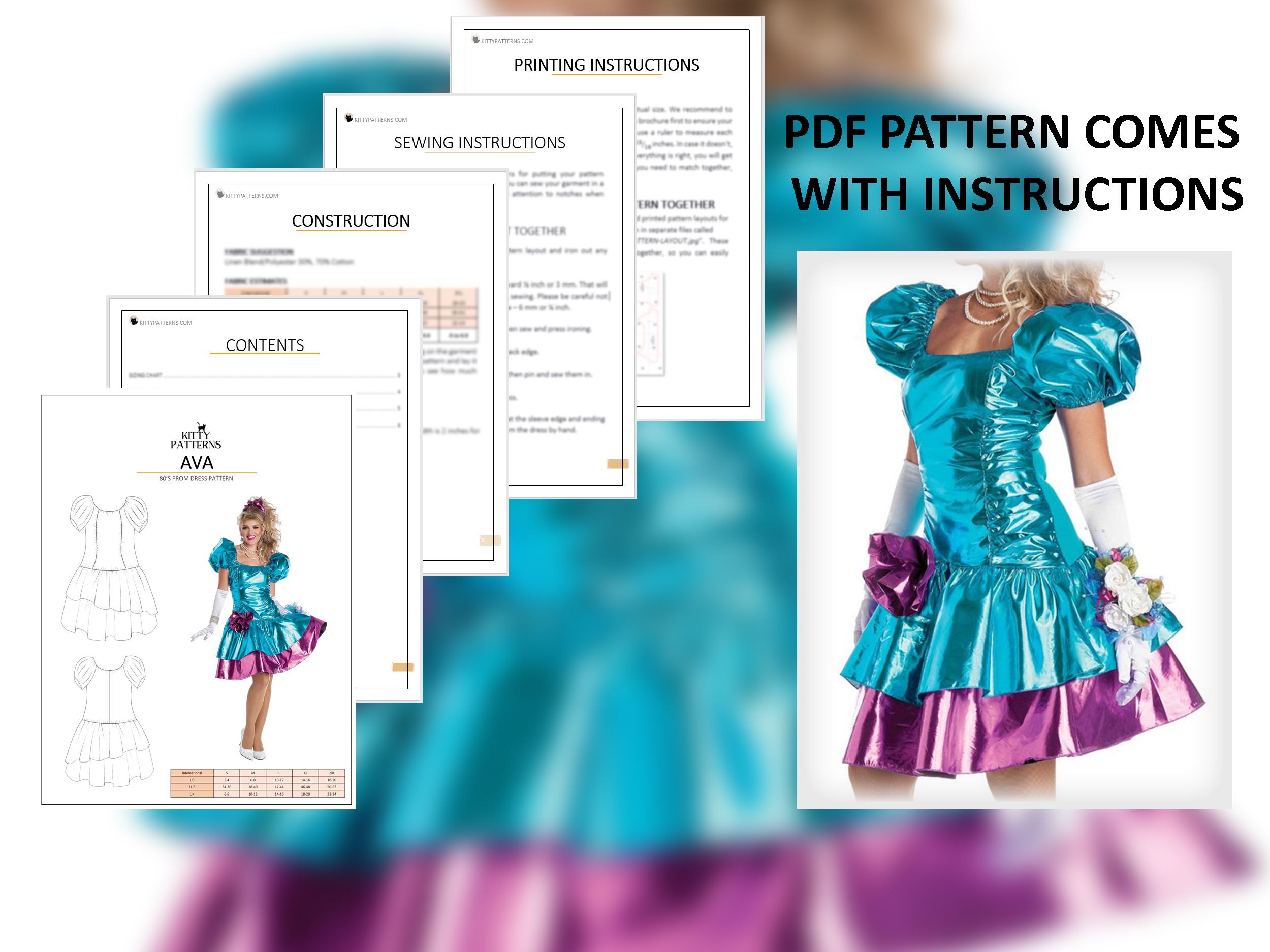 80s Prom Dress Sewing Pattern: Vintage Inspired Party Gown (PDF Pattern ...