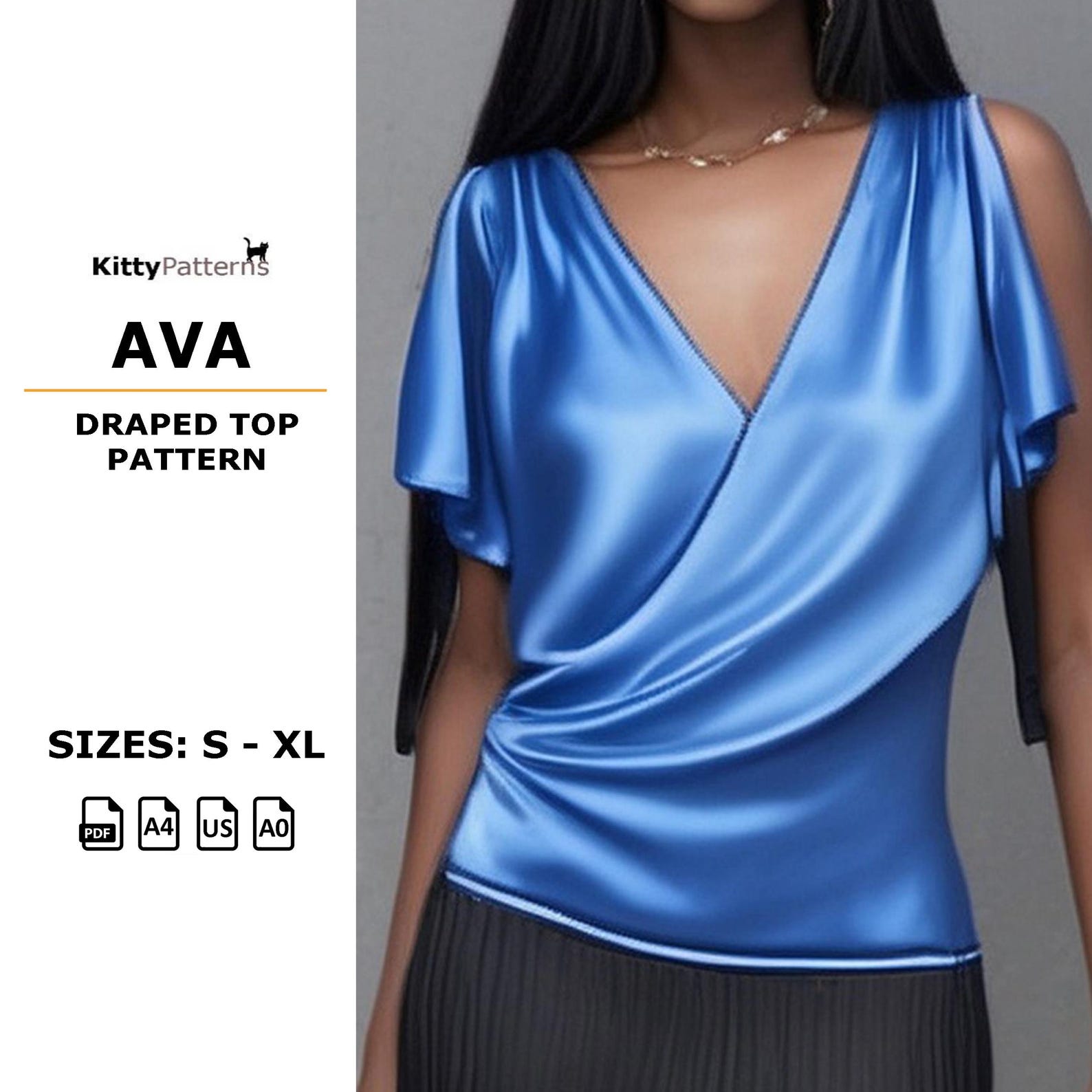 AVA Draped Top Sewing Pattern: Asymmetrical Design (PDF Pattern) - Etsy